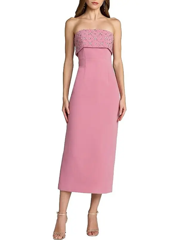 Mac Duggal Strapless Crepe Rhinestone Embellished Midi Dress - Orchid