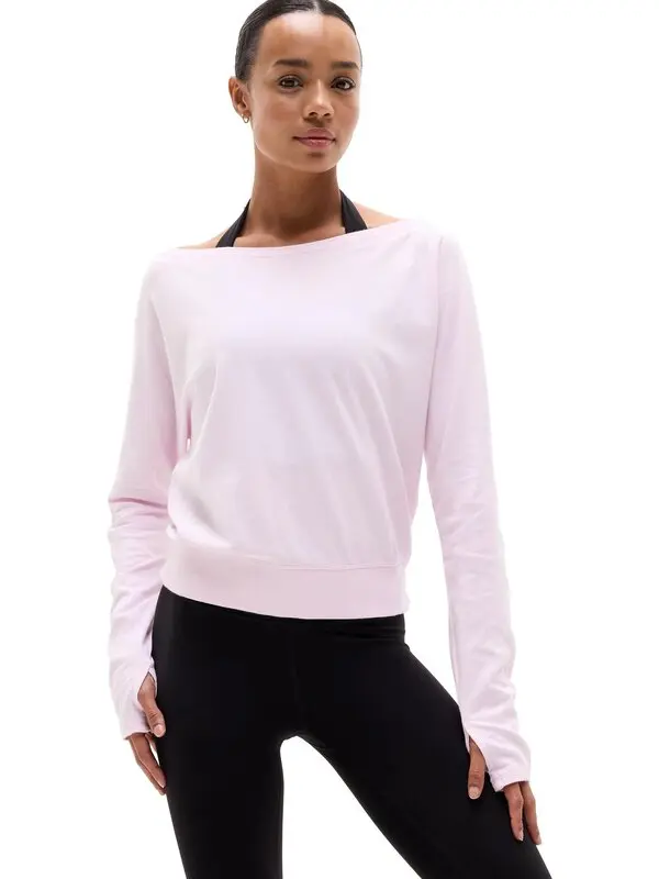 Athleta Airy Cotton Terry Boat Neck Sweatshirt - Ballet