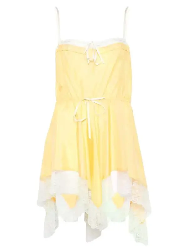 Saint Laurent Lace-detail Strapless Mini Dress - Yellow