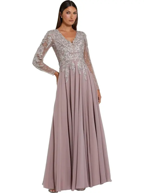 Mac Duggal Embellished Illusion V-neck Gown - Purple