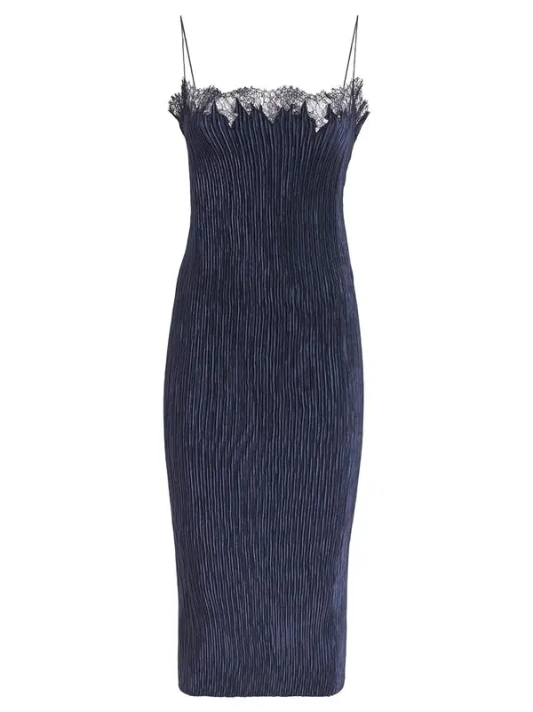 FFORME Plissé Lace-trim Lumi Midi Dress - Blue
