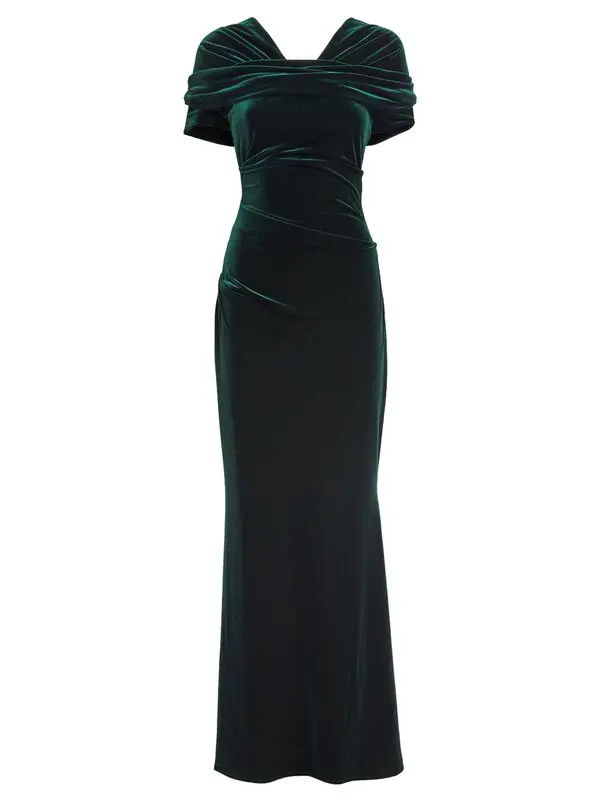 Talbot Runhof Stretch-velvet Draped Gown - Green