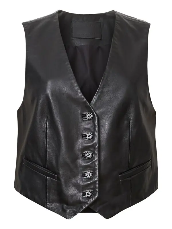 ALLSAINTS Arla Lea Leather Waistcoat - Black