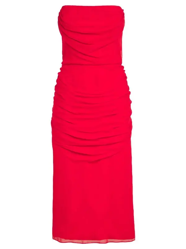 Carolina Herrera Silk Strapless Draped Midi Dress - Red
