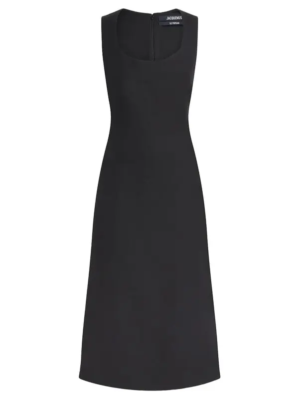 Jacquemus Linen-blend Tablier Midi Dress - Black
