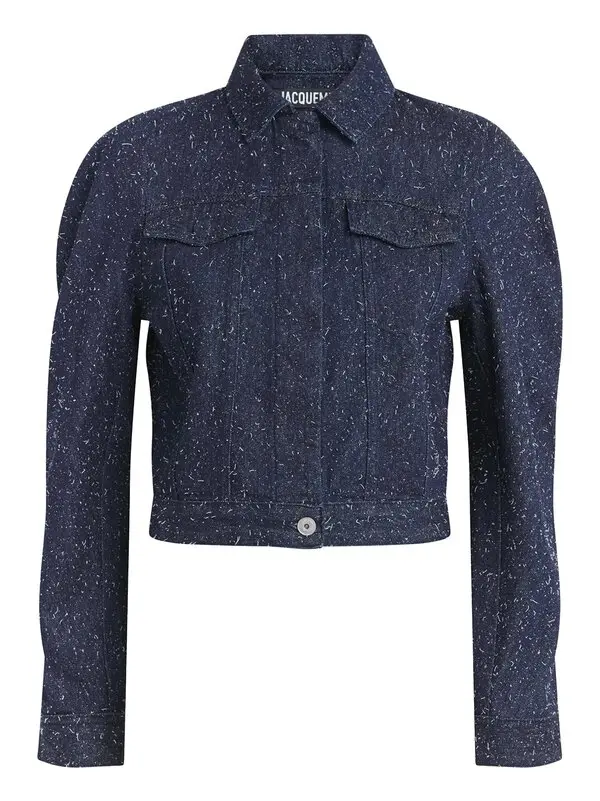 Jacquemus Embroidered Denim Cropped Jacket - Navy
