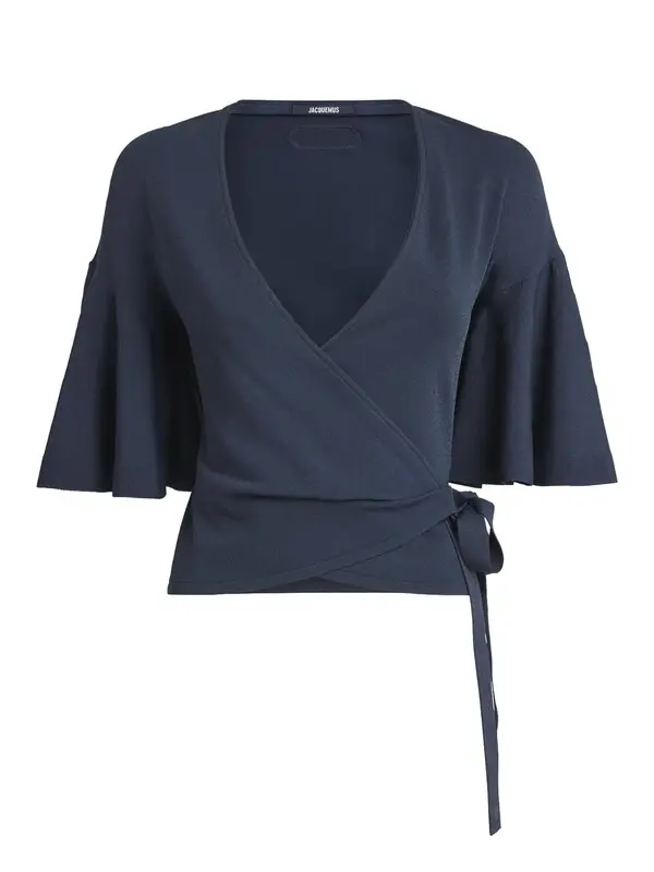 Jacquemus Jersey Flared-sleeve Paysan Blouse - Navy