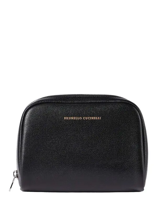 Brunello Cucinelli Leather Logo Beauty Case - Black