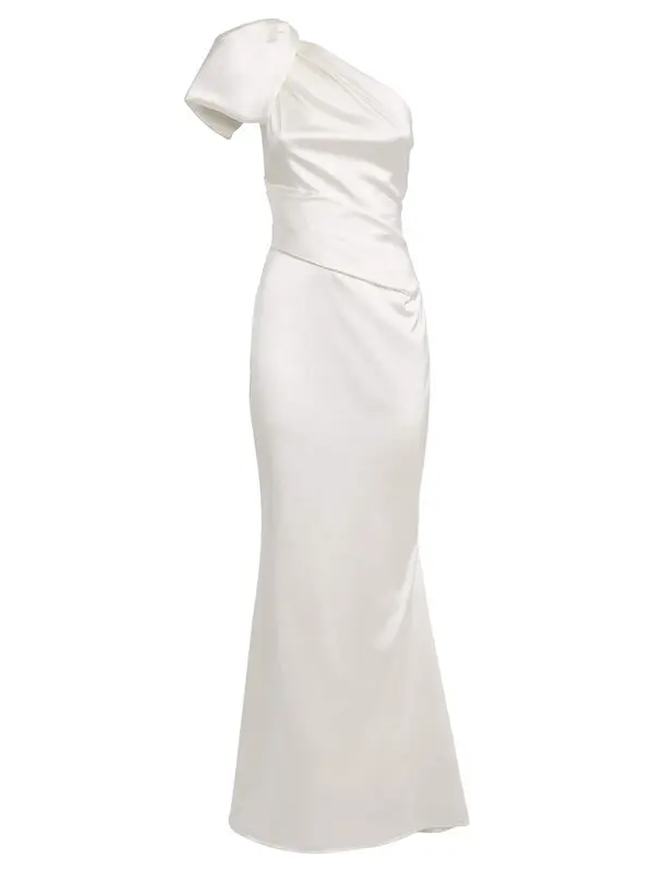 Talbot Runhof Satin One-shoulder Draped Gown - Ivory