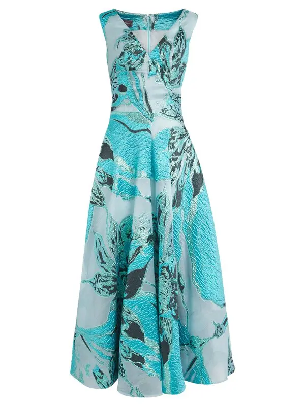 Talbot Runhof Cloque Metallic Gown - Blue