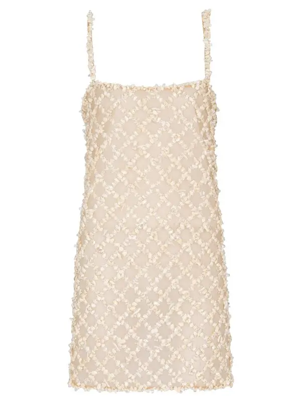 Balmain Embellished Mesh Mini Dress - Beige