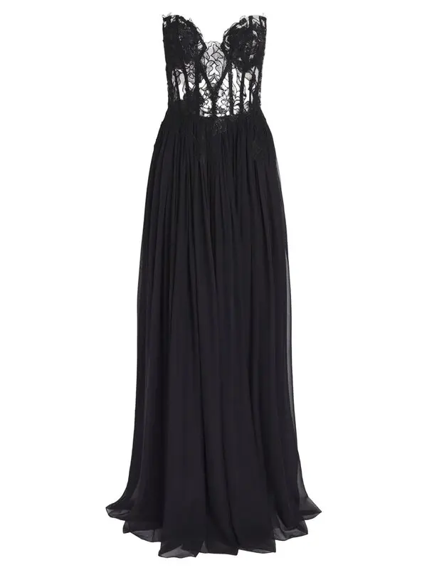 Pamella Roland Silk-lace Corseted Gown - Black