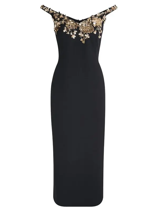 Pamella Roland Embellished Off-the-shoulder Midi Dress - Black