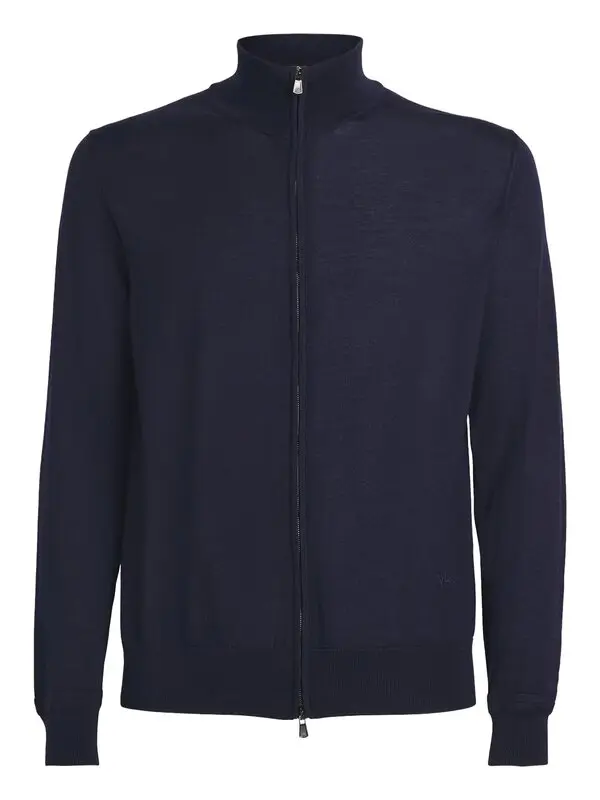 Isaia Wool Zip-up Cardigan - Blue