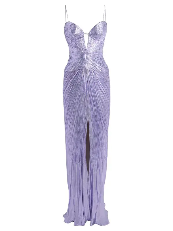 MARIA LUCIA HOHAN Chiffon Pleated Sara Maxi Gown - Purple
