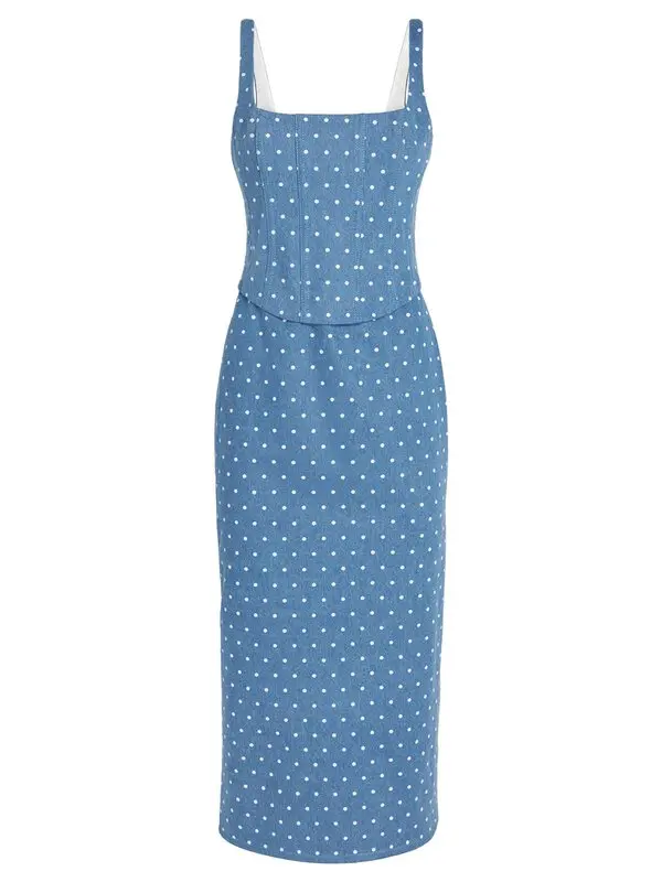 Carolina Herrera Denim Polka-dot Midi Dress - Blue
