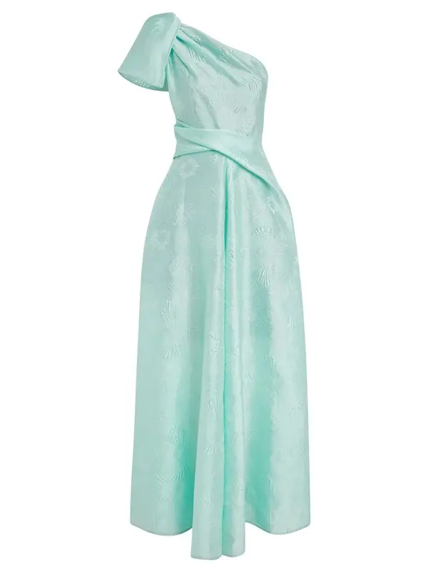 Talbot Runhof Jacquard One-shoulder Gown - Blue