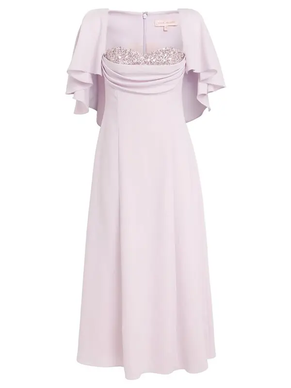 Sabina Bilenko Crepe Embellished Birdie Midi Dress - Pink
