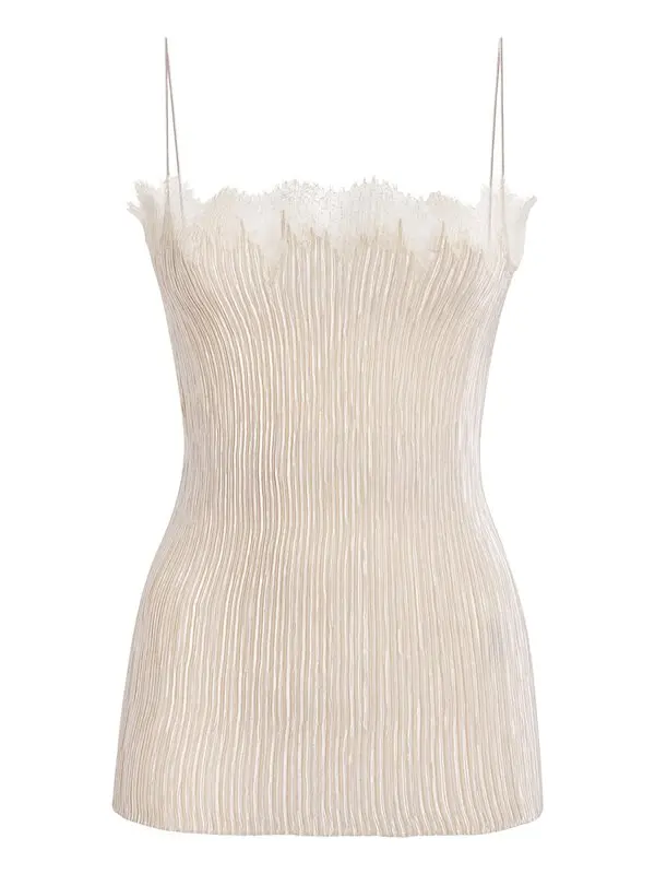 FFORME Plissé Lace-trimmed Jimena Top - Ivory