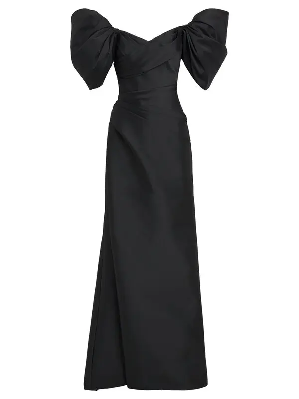 Monique Lhuillier Taffeta Off-the-shoulder Gown - Black