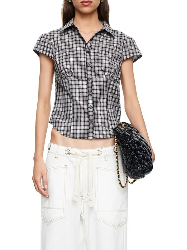 Lioness Mon Cheri Plaid Crop Shirt - Noir Plaid