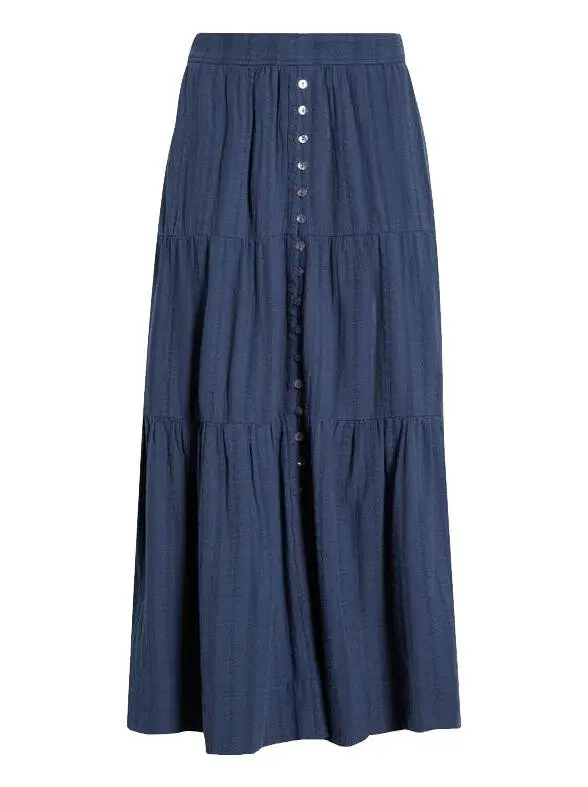 Marine Layer Lana Tiered Cotton Maxi Skirt - Navy