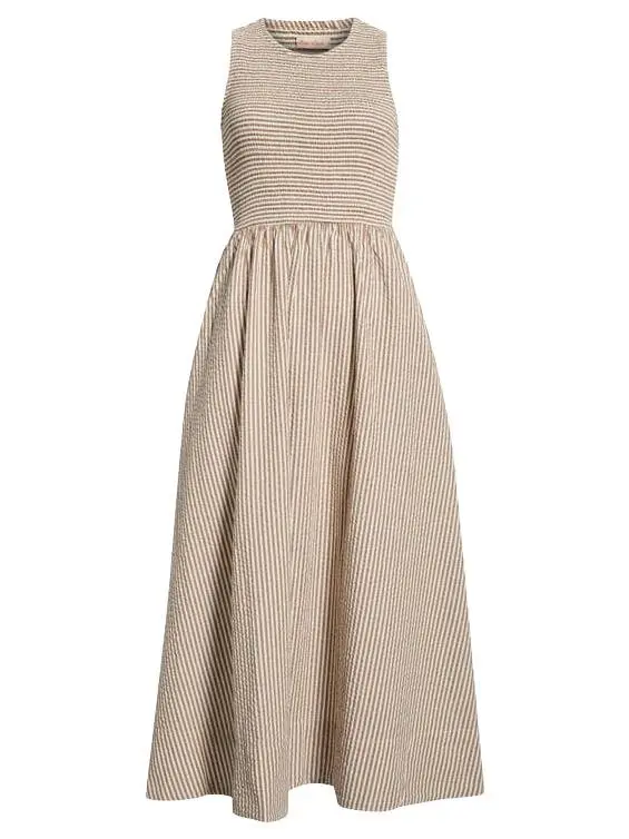 Marine Layer Darcy Stripe Cotton-blend Seersucker Dress - Mocha Stripe