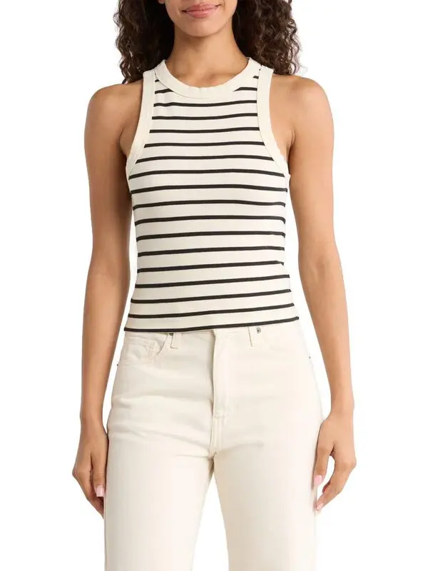 Marine Layer Lexi Stripe Rib Tank - Cream And Black Stripe