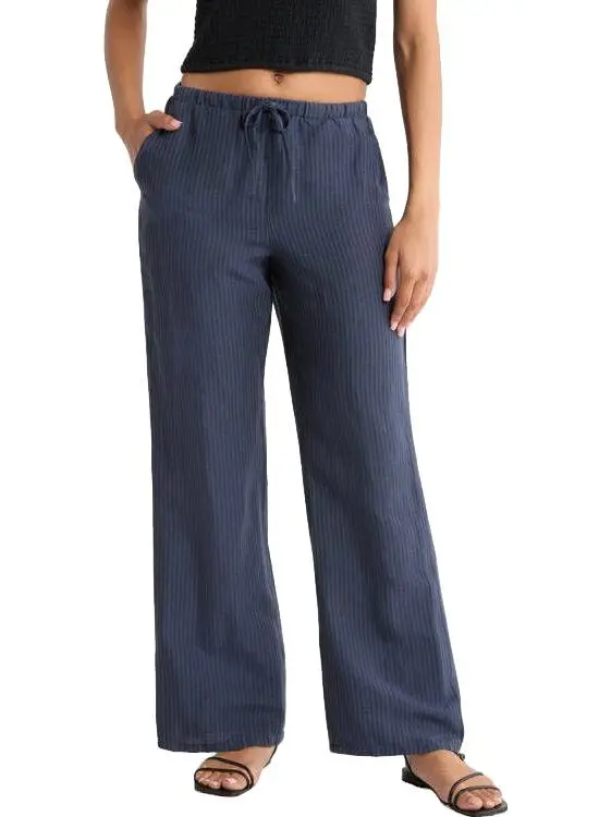 Marine Layer Perfect Linen Blend Drawstring Pants - Blue/blue Stripe