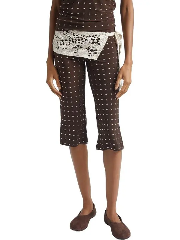 SIEDRES Gianna Lace Overlay Studded Jersey Capri Pants - Brown