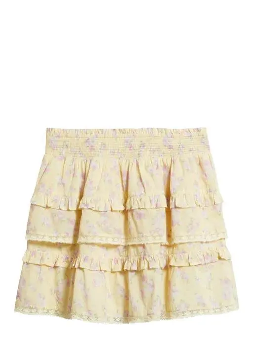 LoveShackFancy Billie Floral Print Ruffle Miniskirt - Lemon Spritz