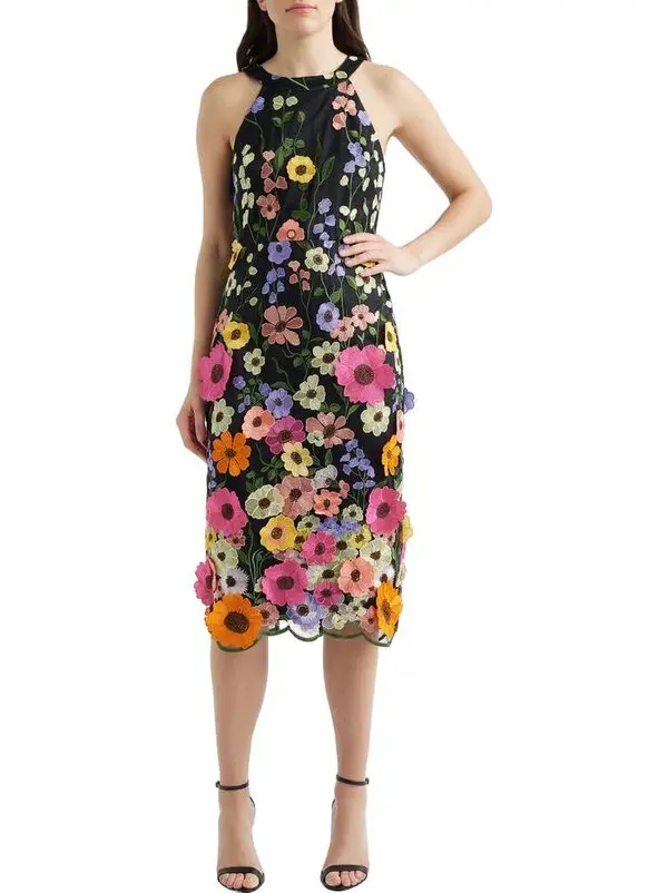 Eliza J 3d Floral Embellished Sheath Dress - Black Multi