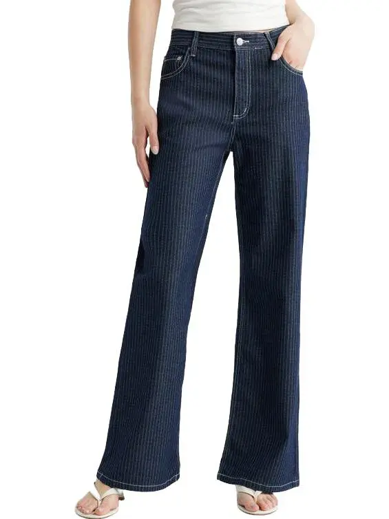 Mango Isola Stripe Straight Leg Jeans - Indigo Blue