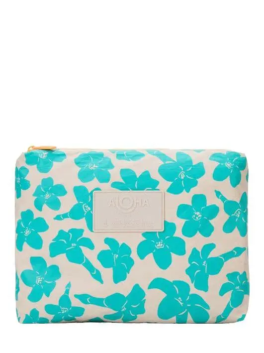 ALOHA COLLECTION Mid Puakenikeni Water Resistant Zip Pouch - Blue Lagoon/sandstone