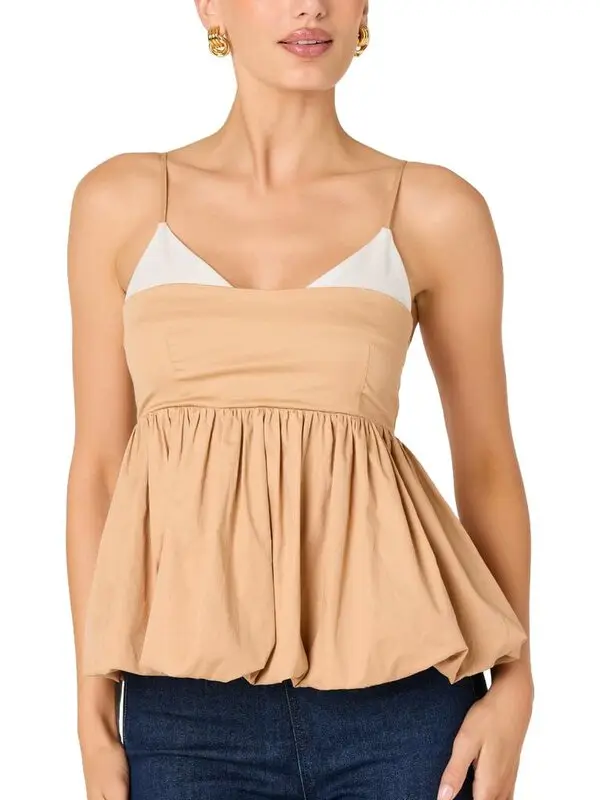 Astr The Label Colorblock Peplum Top - Tan White