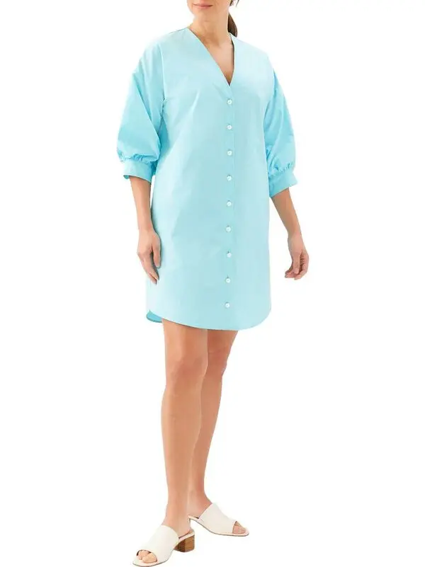Karen Kane Imitation Pearl Cotton Shirtdress - Aqua