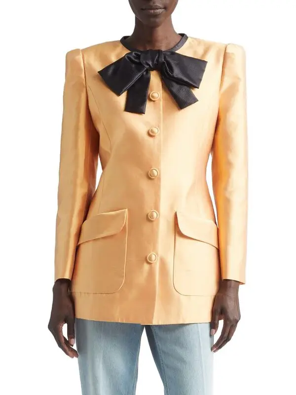 Valentino Garavani Silk Shantung Bow Jacket - Orange
