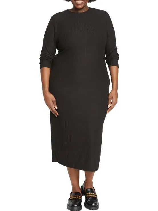 Universal Standard Lexi Long Sleeve Ribbed Sweater Dress - Black