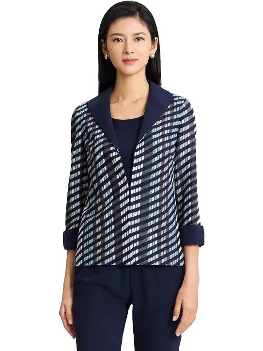 Ming Wang Heritage Mixed-media Wing Collar Jacket - Indigo/limestone/serene/white