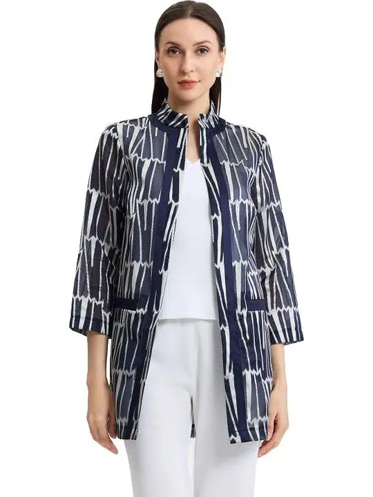 Ming Wang Novelty Woven Patterned Topper - Indigo/white