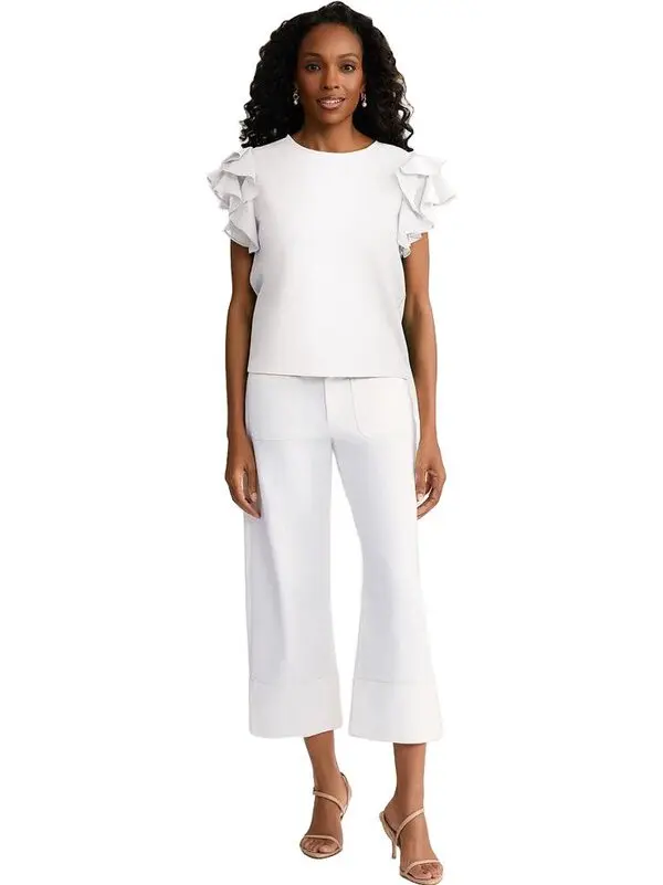Ming Wang Flutter Sleeve Mixed-media Top - White