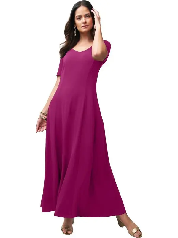 JESSICA LONDON Stretch Knit Sweetheart Maxi Dress - Raspberry