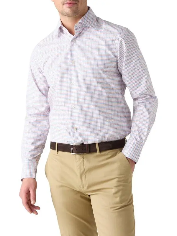 Robert Talbott Madison Check Light Weight Poplin Shirt In Contemporary Fit - Orange Multi