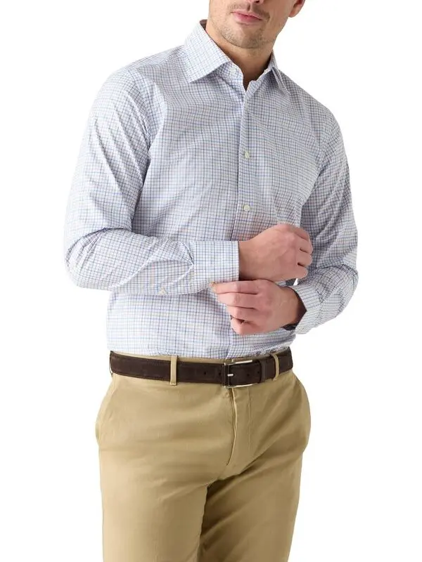 Robert Talbott Madison Check Light Weight Poplin Shirt In Contemporary Fit - Raspberry Multi