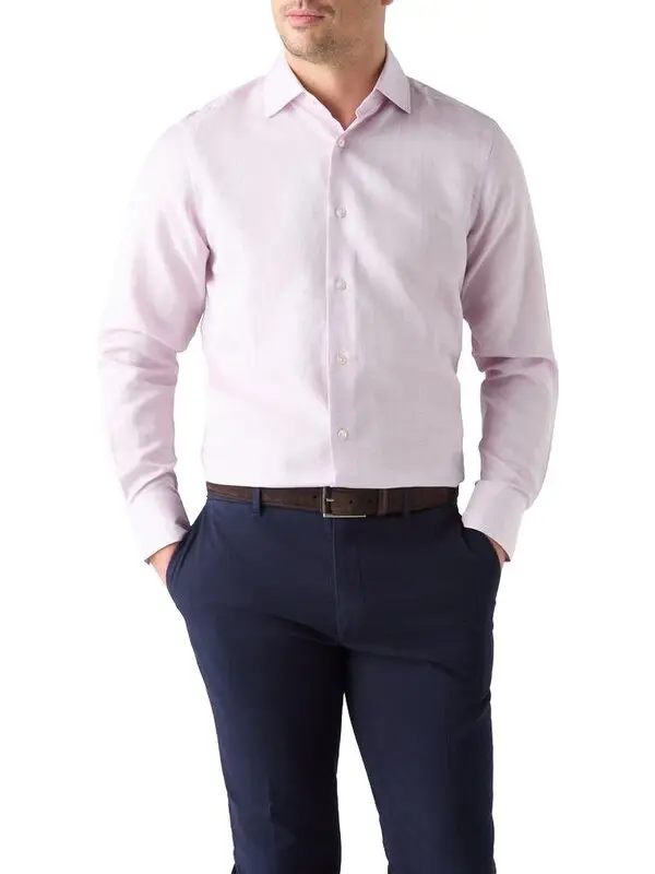 Robert Talbott Reynolds Cotton Linen Blend Shirt In Contemporary Fit - Raspberry