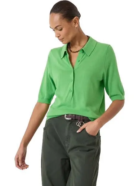 HUSH Fine Knit Short Sleeve Polo Top - Vibrant Green