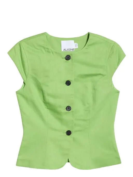 ALIGNE Organic Cotton & Linen Blend Button-up Top - Apple Green