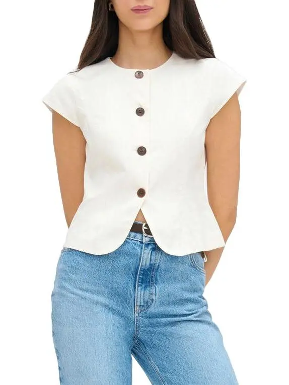 ALIGNE Organic Cotton & Linen Blend Button-up Top - White