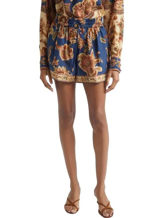 Zimmermann Aster Relaxed Fit Silk Shorts - Navy Jacobean