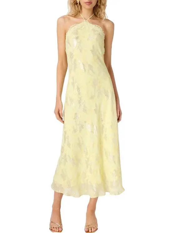 Cami Nyc Ruzita Metallic Silk Blend Halter Midi Dress - Buttercup